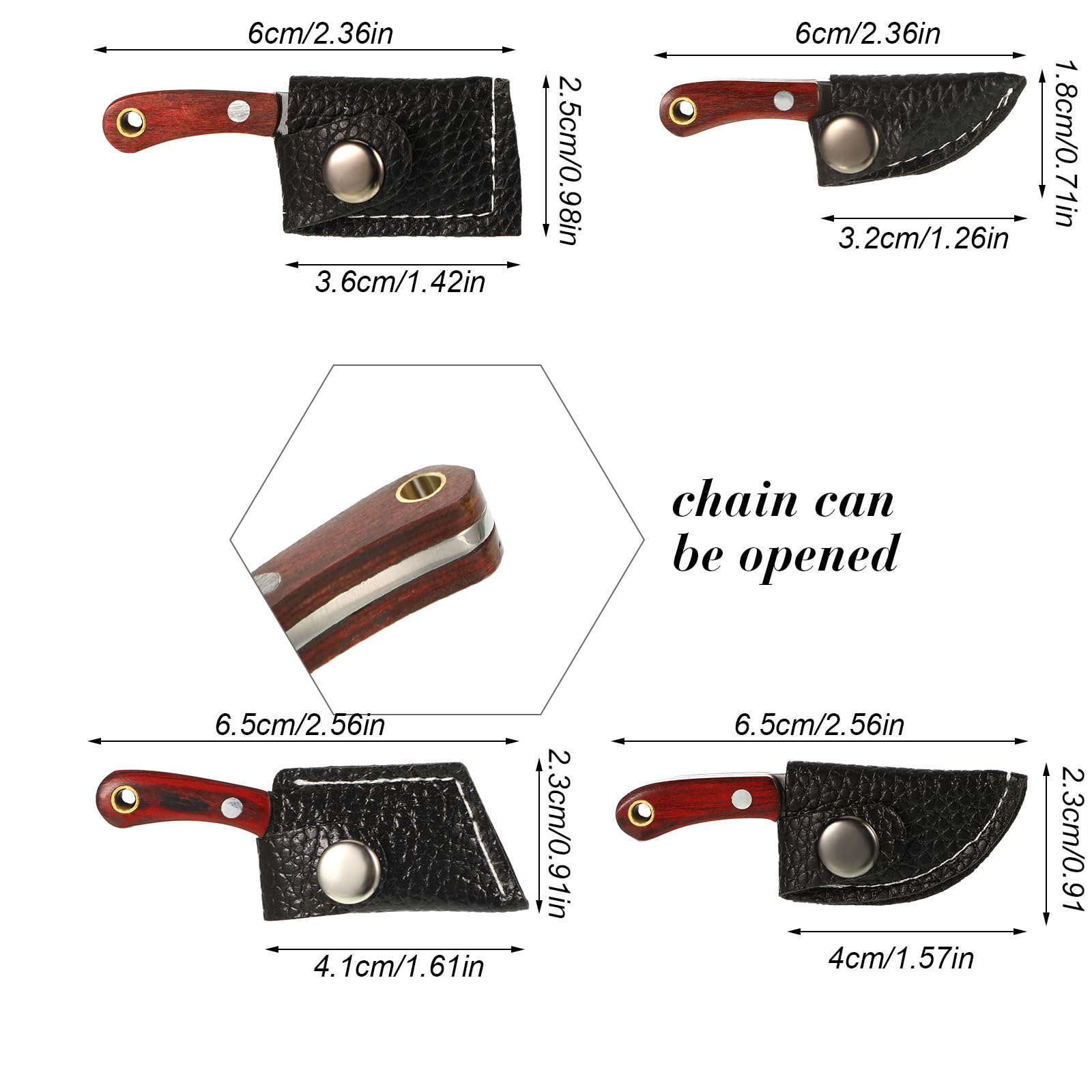 Zhehao 4 Pcs Mini Knife Keychain Pocket Knife Set Tiny Knife Key Chain Wooden Handle Small Leather Sleeve Knife Outdoor Portable Decorative Gift Package Unboxing Knife Letter Opener