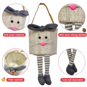 Easter Bunny Basket, Easter Eggs Hunt Bags for Kids Canvas Tote Egg Bags Candy Gifts Rabbit Buckets with Handle for Boys Girls Teens Easter Eggs Hunting Games (Grey)