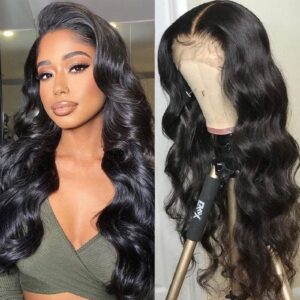 body wave lace front wigs human hair 20 inch glueless 4x4 lace closure wigs human hair for black women 180% density brazilian virgin hair pre plucked bleached knots with baby hair (natural color)