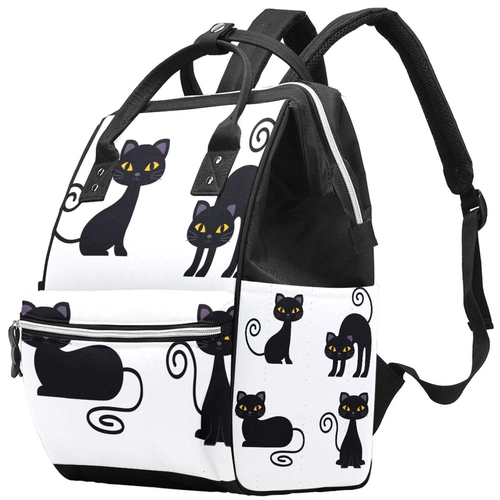 Cute Cartoon Black Cat Print Diaper Bag Backpack Baby Nappy Changing Bags Multi Function Large Capacity Travel Bag