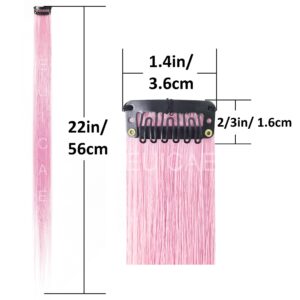 EUICAE Hair Extensions 1 Steel Comb for Free Clip in Hair Extensions Highlights Straight Long Hairpiece Hair Accessories for Girls Women Kids Doll Hair Pieces Colored Wigs Pieces (Cherry pink)