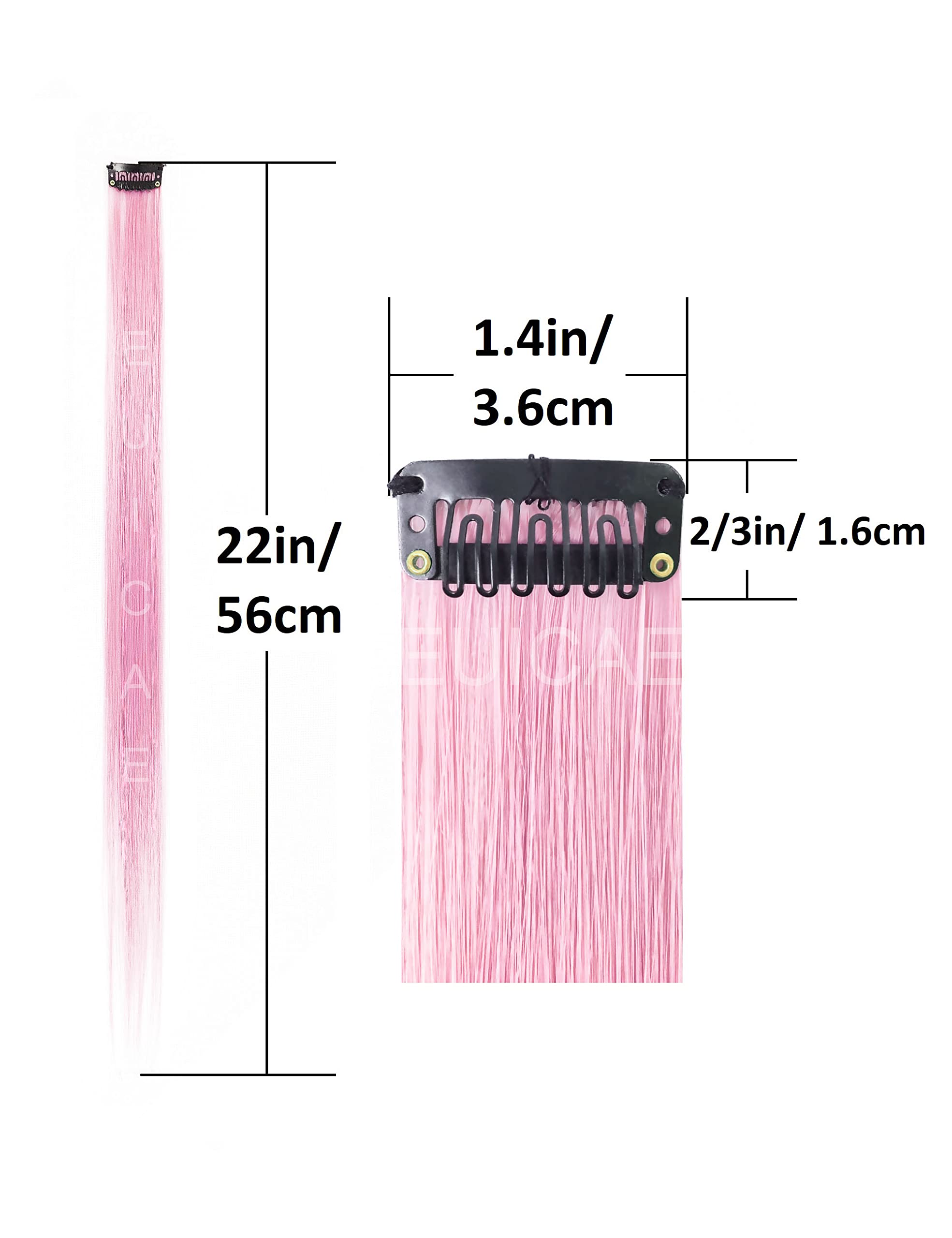 EUICAE Hair Extensions 1 Steel Comb for Free Clip in Hair Extensions Highlights Straight Long Hairpiece Hair Accessories for Girls Women Kids Doll Hair Pieces Colored Wigs Pieces (Cherry pink)