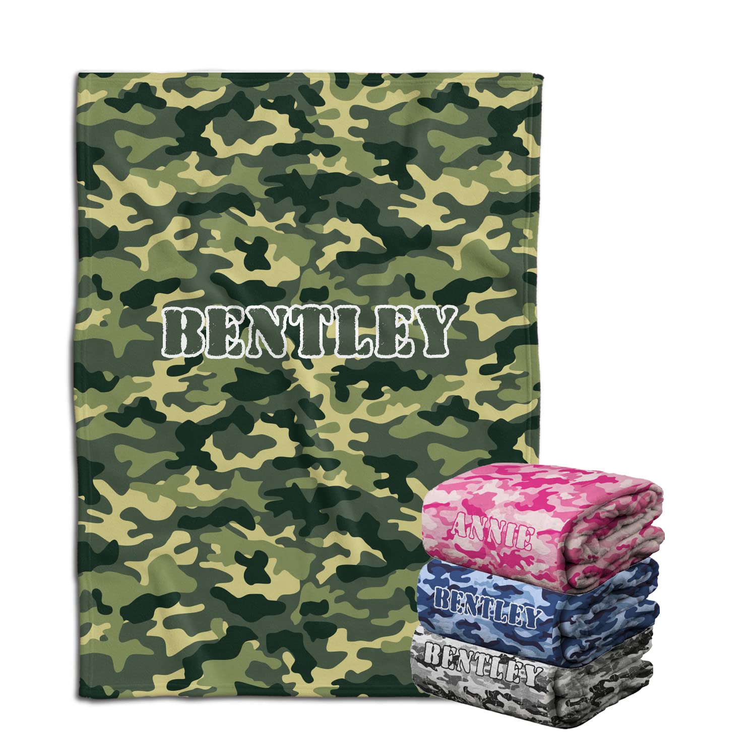 MeMate Personalized Baby Blankets with Name - Camouflage Blanket Custom Nursery Blanket Name - Green Camo Fleece Blanket for Boys Girls - Soft Blanket for Newborn, Infant, Toddler, Kids