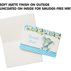 All Ewired Up 50 Blue Elephant Boy Baby Shower Birthday Thank You Cards with Designed Envelope Interior and Matching Seal