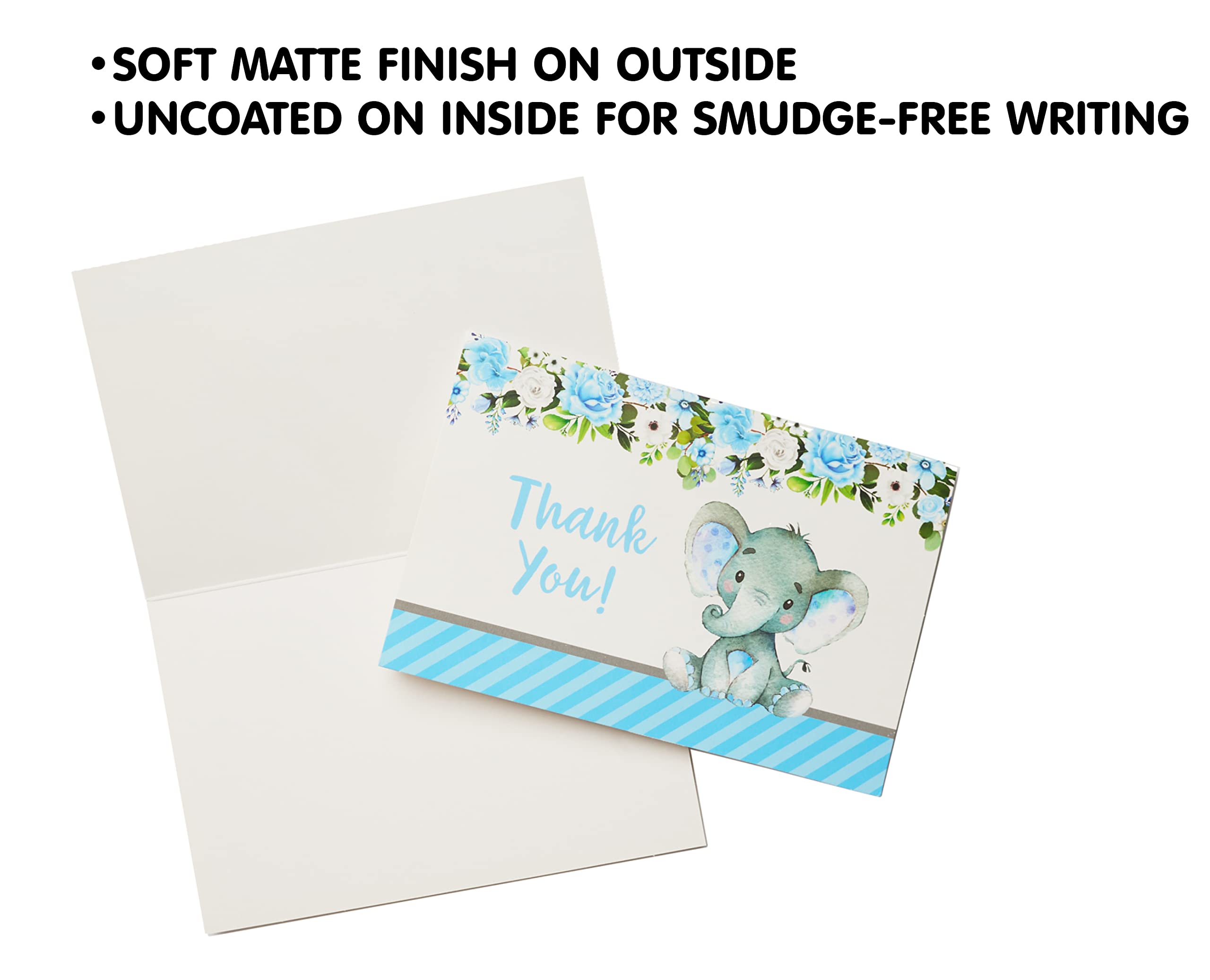 All Ewired Up 50 Blue Elephant Boy Baby Shower Birthday Thank You Cards with Designed Envelope Interior and Matching Seal