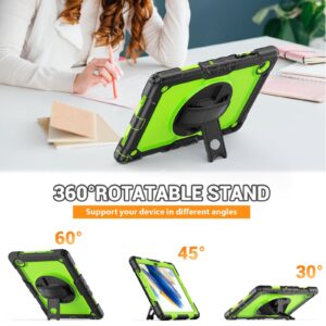 SEYMAC for Samsung Galaxy Tab A8 Case 10.5 Inch (SM-X200/ X205/ X207), Heavy Duty Full-Body Shockproof Protective Case with Screen Protector, Rotating Stand, Hand/Shoulder Strap and Pen Holder, Green