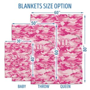 MeMate Personalized Baby Blankets with Name - Camouflage Blanket Custom Nursery Blanket Name - Green Camo Fleece Blanket for Boys Girls - Soft Blanket for Newborn, Infant, Toddler, Kids