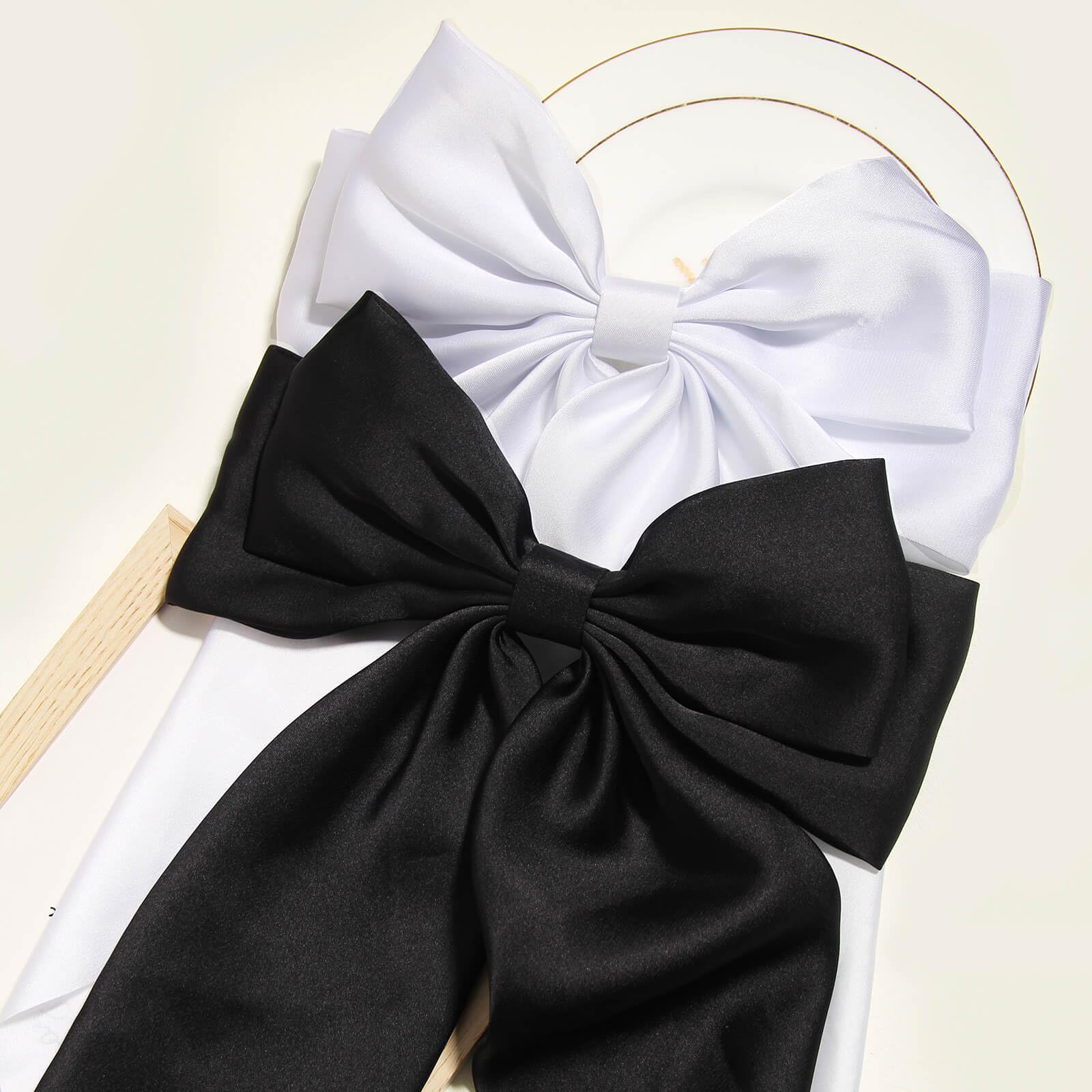 SUSULU Hair Bows for Women Oversized Black White Hair Bow Clips Big Hair Bow Long Tail Large Satin Silky Hair Ribbon Bow Clip Ponytail Hair Accessories for Adult Teens,Pack of 2