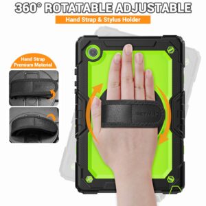 SEYMAC for Samsung Galaxy Tab A8 Case 10.5 Inch (SM-X200/ X205/ X207), Heavy Duty Full-Body Shockproof Protective Case with Screen Protector, Rotating Stand, Hand/Shoulder Strap and Pen Holder, Green