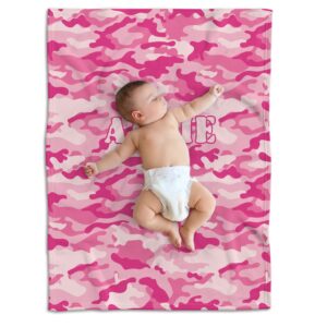 MeMate Personalized Baby Blankets with Name - Camouflage Blanket Custom Nursery Blanket Name - Green Camo Fleece Blanket for Boys Girls - Soft Blanket for Newborn, Infant, Toddler, Kids