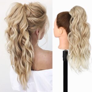 chrshn wavy ponytail extension wrap around hair extensions bleach mix ash blonde 20 inch