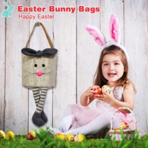 Easter Bunny Basket, Easter Eggs Hunt Bags for Kids Canvas Tote Egg Bags Candy Gifts Rabbit Buckets with Handle for Boys Girls Teens Easter Eggs Hunting Games (Grey)