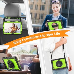 SEYMAC for Samsung Galaxy Tab A8 Case 10.5 Inch (SM-X200/ X205/ X207), Heavy Duty Full-Body Shockproof Protective Case with Screen Protector, Rotating Stand, Hand/Shoulder Strap and Pen Holder, Green