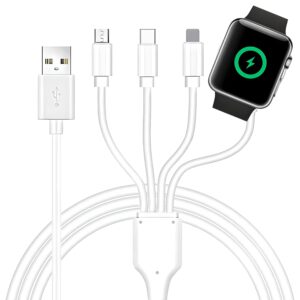 4 in 1 watch & phone charger cable, multi charging cord, fast magnetic cable usb type c for apple watch, iphone, pods, android & more / 3.3ft