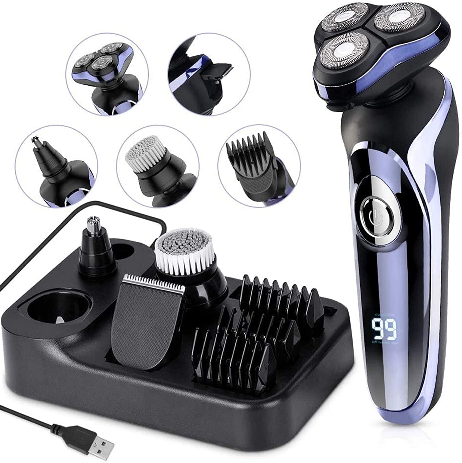 Electric Razor for Men, Men Shaver Beard Trimmer, Electric Shaver Waterproof USB Fast Charging, Cordless Beard, Nose, Hair Trimmer, Best Gift for Father Day, Boy Friend