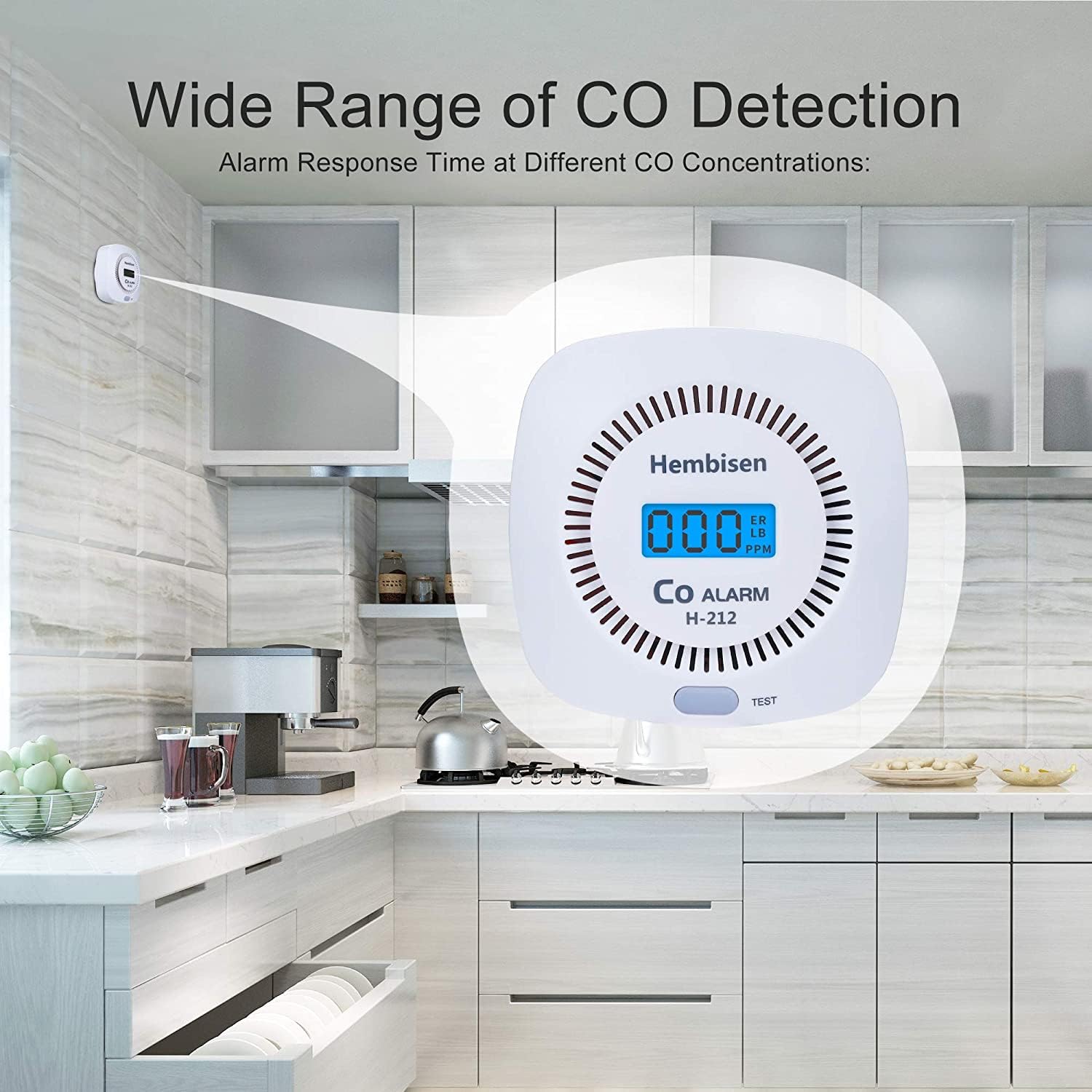 Carbon Monoxide Detectors - Hembisen CO Alarm Detector Monitor Battery Operated with Digital Display for House Kitchen Restaurant Hotel Office