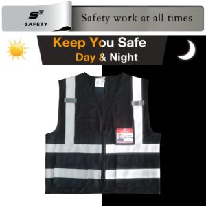 sesafety Reflective Safety Vest with Pockets and Zipper, High Visibility Construction Vest, Hi Vis Vest, ANSI Class 2, Yellow, 2XL