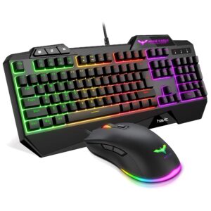 toytexx hv-kb558cm rainbow led backlit usb gaming keyboard and mouse combo, 104 keys, 4800 dpi mouse