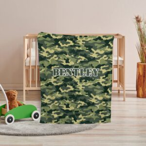 MeMate Personalized Baby Blankets with Name - Camouflage Blanket Custom Nursery Blanket Name - Green Camo Fleece Blanket for Boys Girls - Soft Blanket for Newborn, Infant, Toddler, Kids