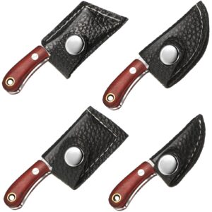 zhehao 4 pcs mini knife keychain pocket knife set tiny knife key chain wooden handle small leather sleeve knife outdoor portable decorative gift package unboxing knife letter opener