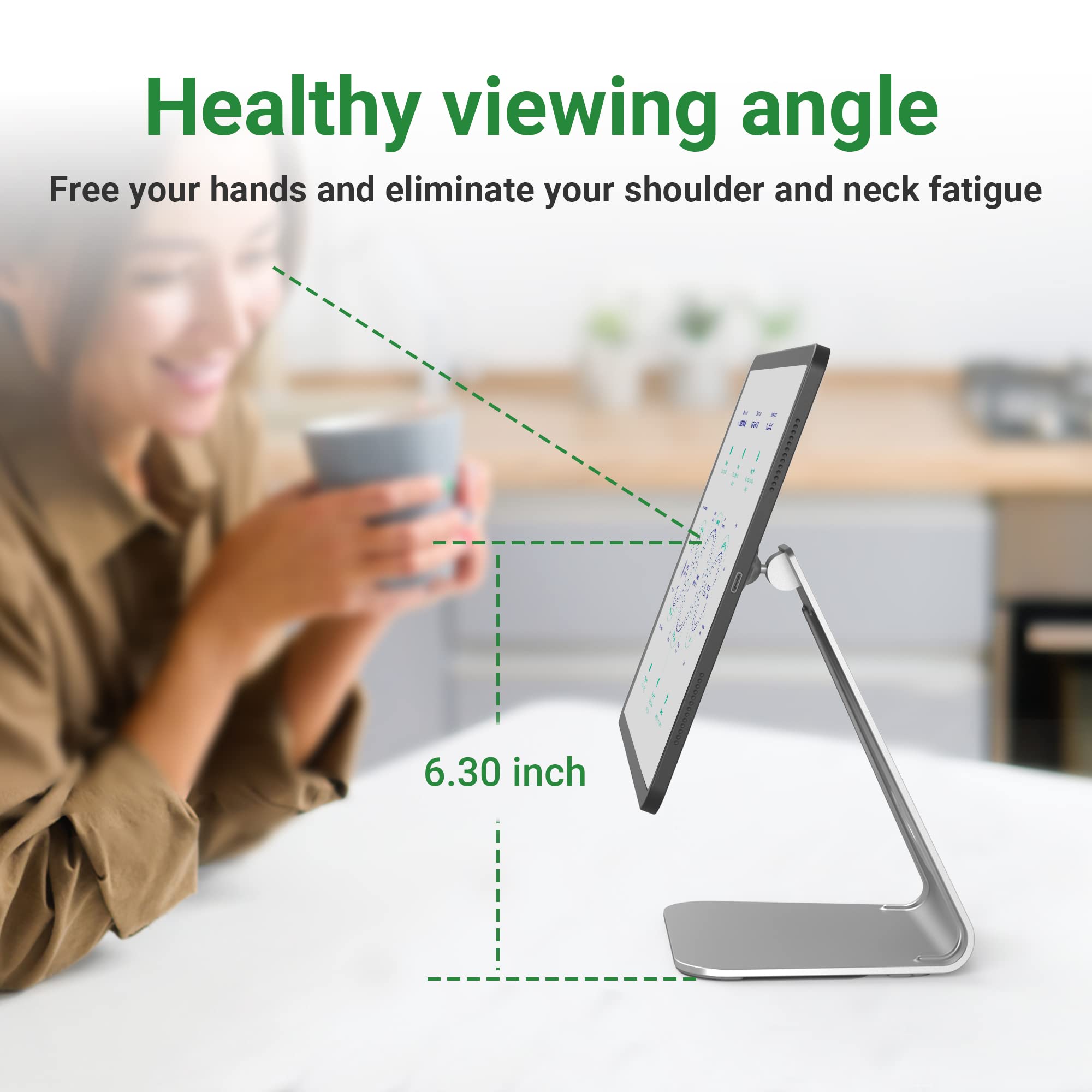 Pinikox Magnetic Tablet Stand Adjustable, Universal Desktop Stand, Multi-Angle Aluminum Tablet Holder Compatible with Phones, iPad 10.2, iPad Pro/Air/Mini, Samsung, Kindle(7-13) and More, Silver