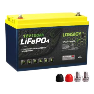 lossigy 12v 100ah lifepo4 lithium battery with 100a bms, 1280wh deep cycle power supply, perfect for solar system, rv, marine, off grid, golf cart,