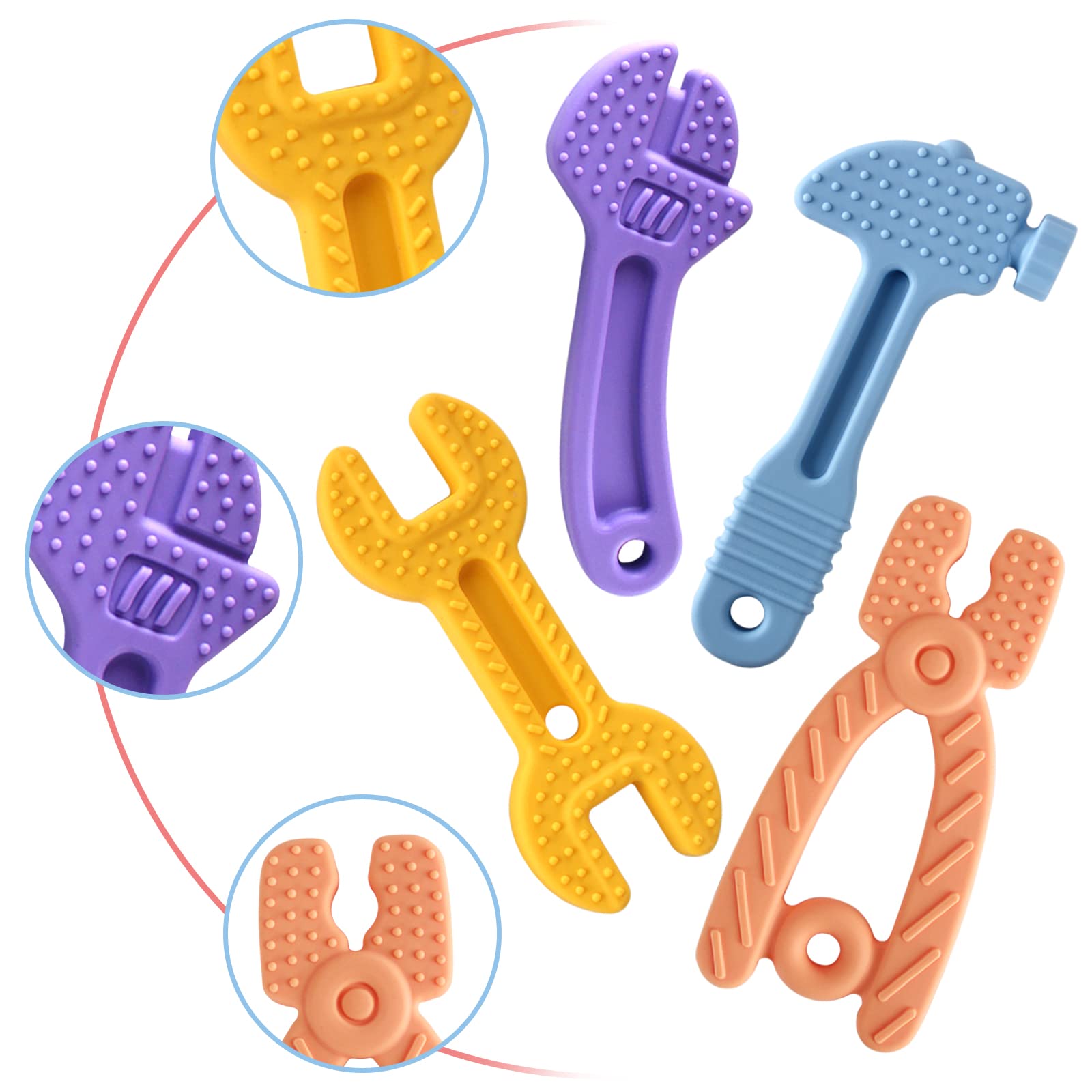 Chuya Baby Teether Toys, Baby Chew Toy for Babies 3-12 Months, Baby Teething Toys Teethers Teething Relief for Infant Toddlers, Hammer Wrench Toys Easy to Hold Silicone BPA-Free (4 Pack)