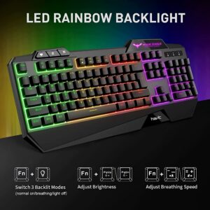 Toytexx HV-KB558CM Rainbow LED Backlit USB Gaming Keyboard and Mouse Combo, 104 Keys, 4800 DPI Mouse