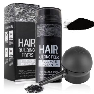 hair building fibers for thinning hair with spray applicator pump nozzle - natural & undetectable,instantly thicker fuller hair conceals hair loss 30 sec,4 shades for men & women,27.5g (black)