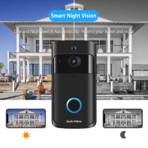 Eaula Videns Wireless WiFi Doorbell Camera IP65 Waterproof HD WiFi Security Camera Real-Time Video for iOS & Android Phone Night Light Motion Detection (Black)