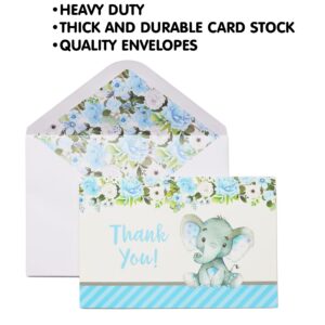 All Ewired Up 50 Blue Elephant Boy Baby Shower Birthday Thank You Cards with Designed Envelope Interior and Matching Seal