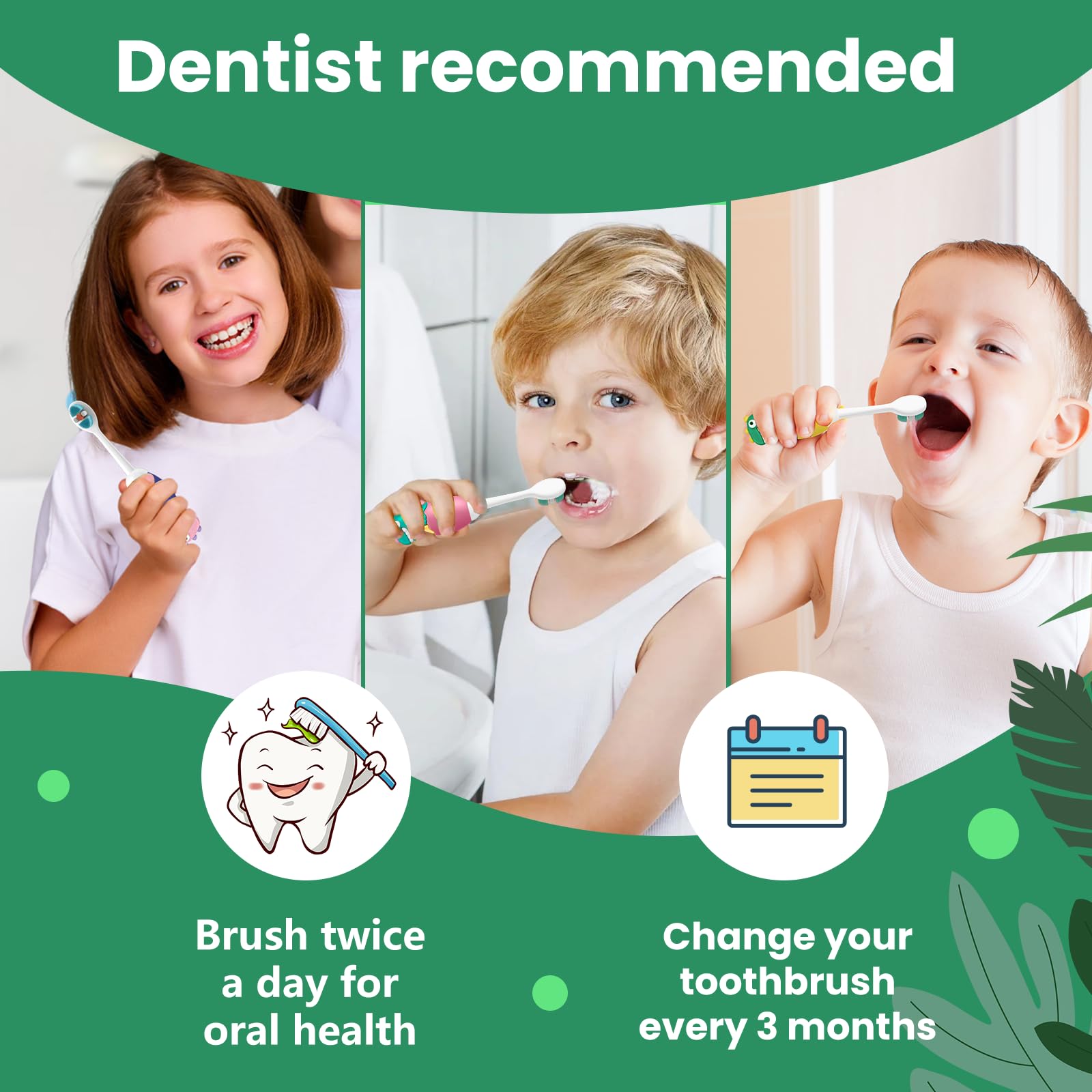 ZMRZ Kids Manual Toothbrush, Extra Soft Bristle Toddler Toothbrush with 10000 Bristles, Kids Travel Toothbrush Designed for Delicate Teeth & Gums for Children 2-7 Years (Green)