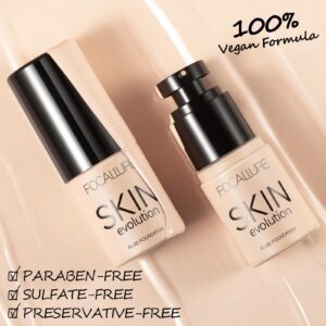 FOCALLURE 2 Pcs Liquid Foundation, Skin Evolution Foundation + Concealer, Full Coverage Foundation Makeup, Durable, Waterproof, Oil-Control, Hides Wrinkles & Lines, Alabaster