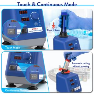 FOUR E'S SCIENTIFIC LED Digital Vortex Mixer Speed 0-3000rpm, Orbital Diameter 6mm,Touch,Timer and Continuous Modes,with Platform Pad for Test Tubes and Small Vessels