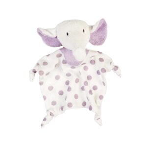 under the nile organic cotton baby elephant blanket and lovey toy in lavender dot, 8.5" tall