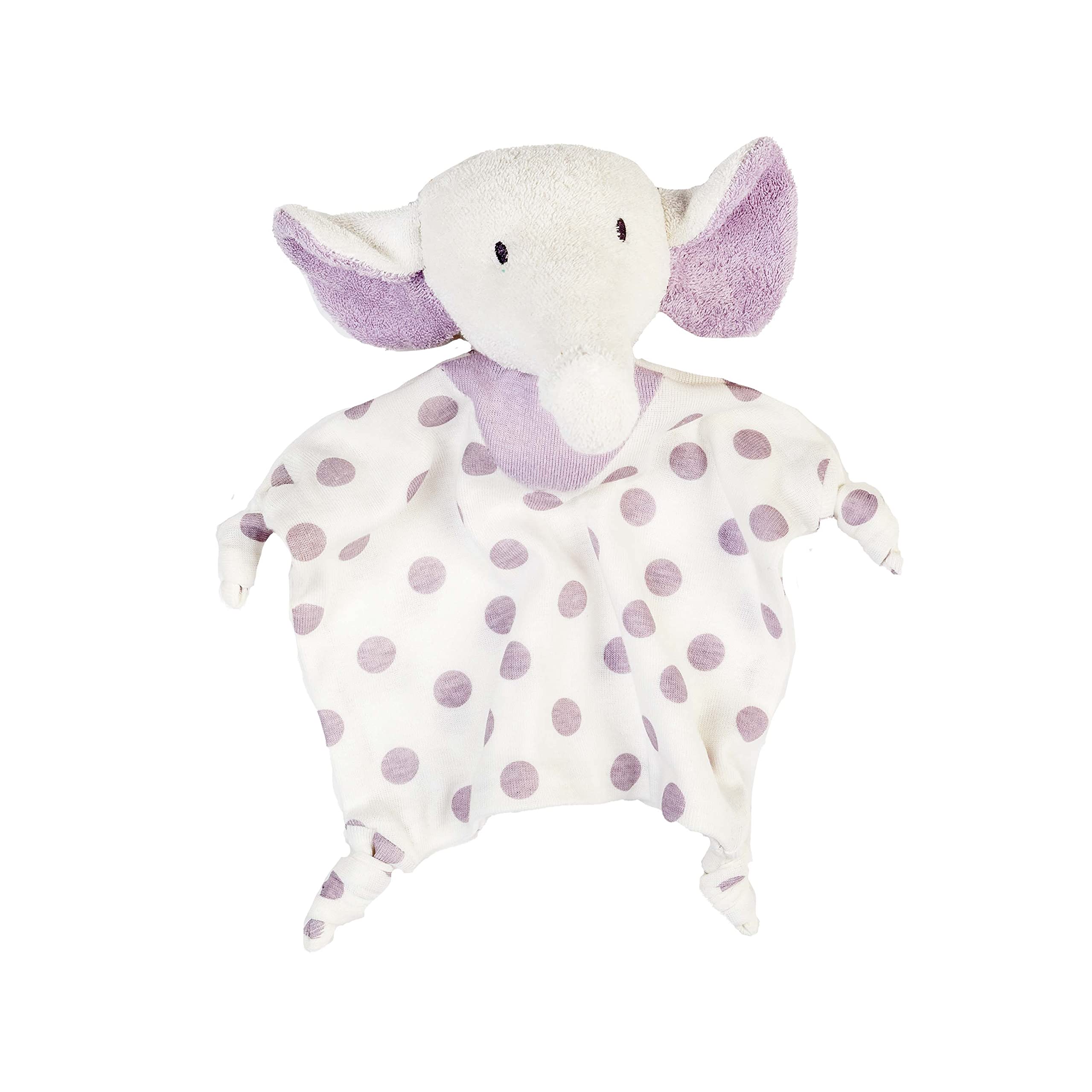 Under the Nile Organic Cotton Baby Elephant Blanket and Lovey Toy in Lavender Dot, 8.5" Tall