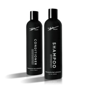 hair extension shampoo & conditioner by the hair shop, gentle cleansing & hydrating formula designed for hair extension, paraben-free, color-safe, vegan, infused with chamomile rosemary, aloe, cucumber, vitamins, proteins & biotin