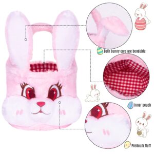 Bunny Easter Basket for Kids, 3D Cute Plush Empty Bucket with Foldable Ears and Handle Egg Hunt Tote Candy Bag Basket for Boy Girl Teens Gift, Easter Basket Decor Pink