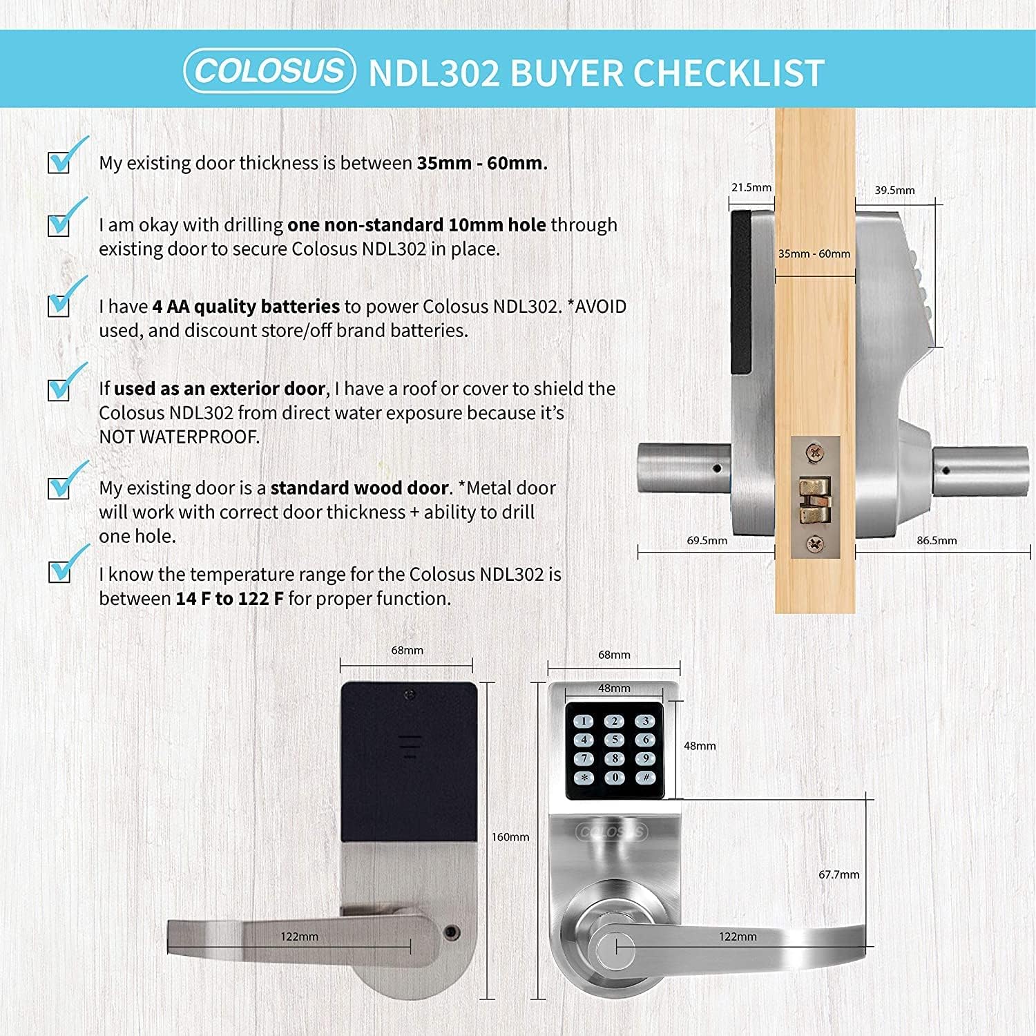 Colosus Electronic Trusted Digital Keyless Door Lock, Keypad – Smartcode Security, Grant & Control Access for Home, Office (Black - 4 Key Fobs)