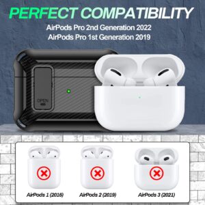 Wustentre Case for Airpods Pro 2nd Generation Case Cover with Lock Lid, Rugged Airpod Pro 2 Case with Keychain for Men Women, Military Protective Case for Airpods Pro & AirPods Pro 2 Gen