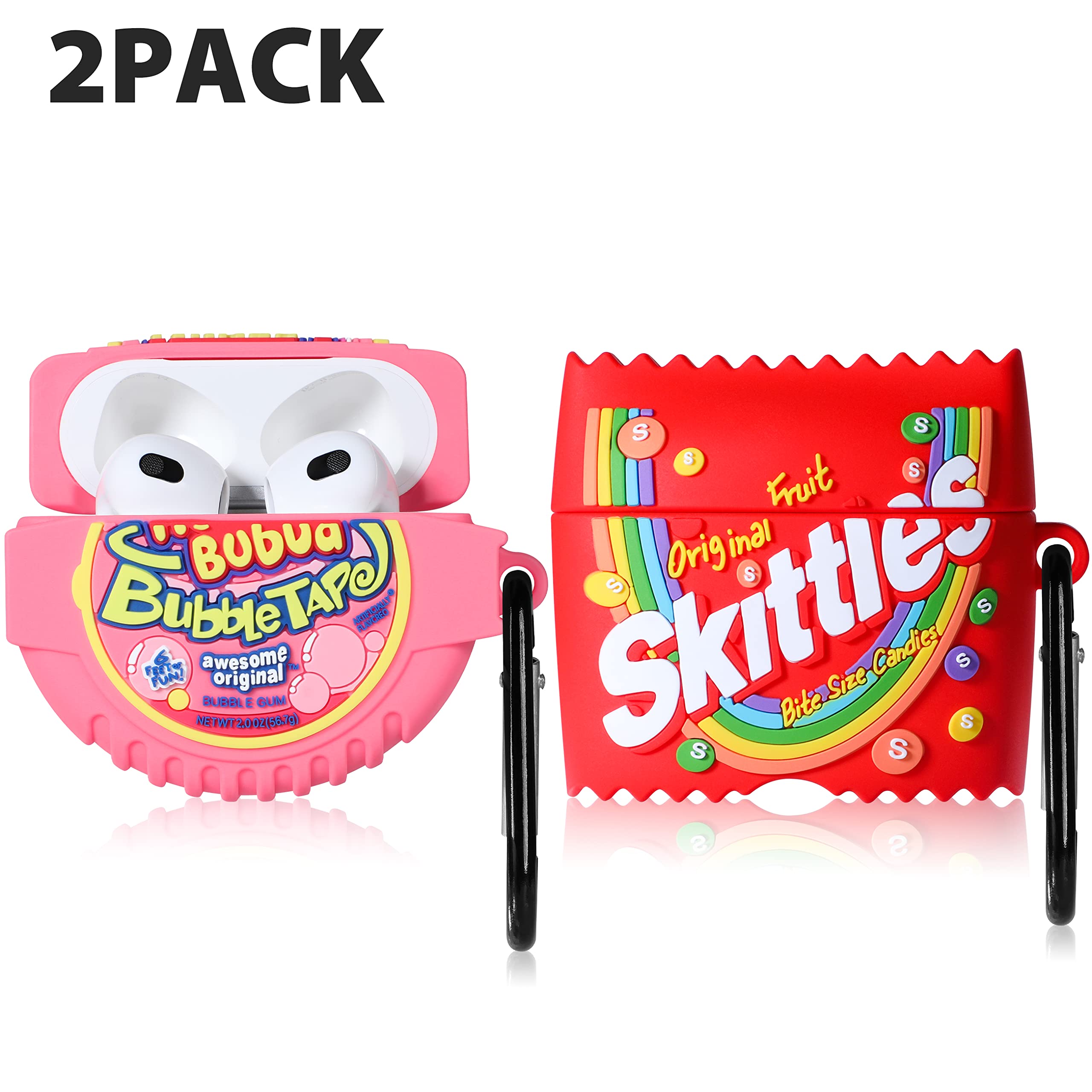 2 Pack Gkv for Airpods 3 Case for Airpod 3 (2021) Cover Unique Funny Fun Cute 3D Food Design Air Pods 3rd Generation Silicone Shell Cases for Girls Teen Boys Kids Rainbow+Bubble Candy