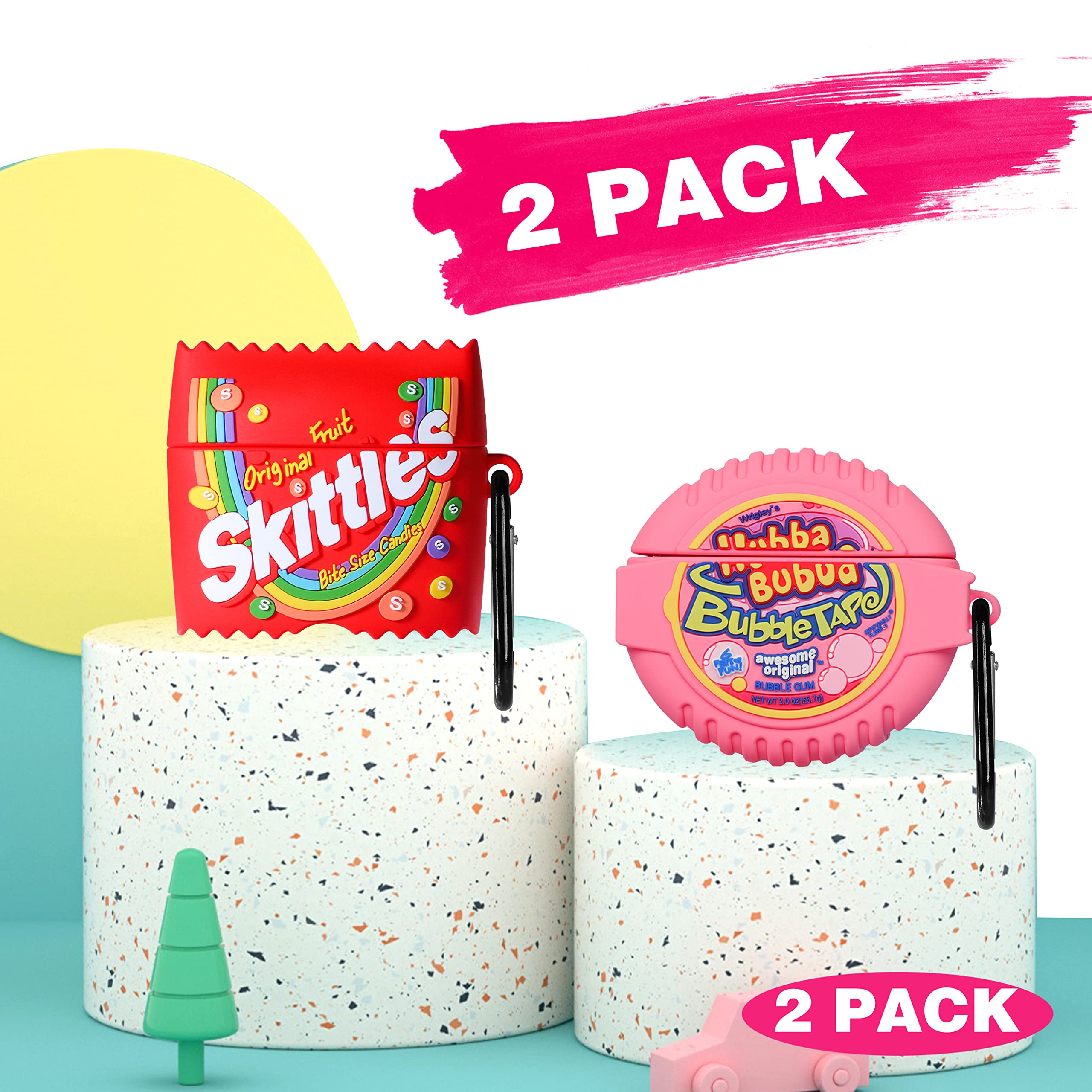 2 Pack Gkv for Airpods 3 Case for Airpod 3 (2021) Cover Unique Funny Fun Cute 3D Food Design Air Pods 3rd Generation Silicone Shell Cases for Girls Teen Boys Kids Rainbow+Bubble Candy