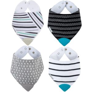 bazzle baby bandana bib teething bibs with teether corners for natural teething relief cotton & fleece soak up drool (black and white)