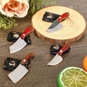 Zhehao 4 Pcs Mini Knife Keychain Pocket Knife Set Tiny Knife Key Chain Wooden Handle Small Leather Sleeve Knife Outdoor Portable Decorative Gift Package Unboxing Knife Letter Opener