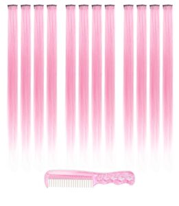 euicae hair extensions 1 steel comb for free clip in hair extensions highlights straight long hairpiece hair accessories for girls women kids doll hair pieces colored wigs pieces (cherry pink)