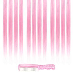 EUICAE Hair Extensions 1 Steel Comb for Free Clip in Hair Extensions Highlights Straight Long Hairpiece Hair Accessories for Girls Women Kids Doll Hair Pieces Colored Wigs Pieces (Cherry pink)