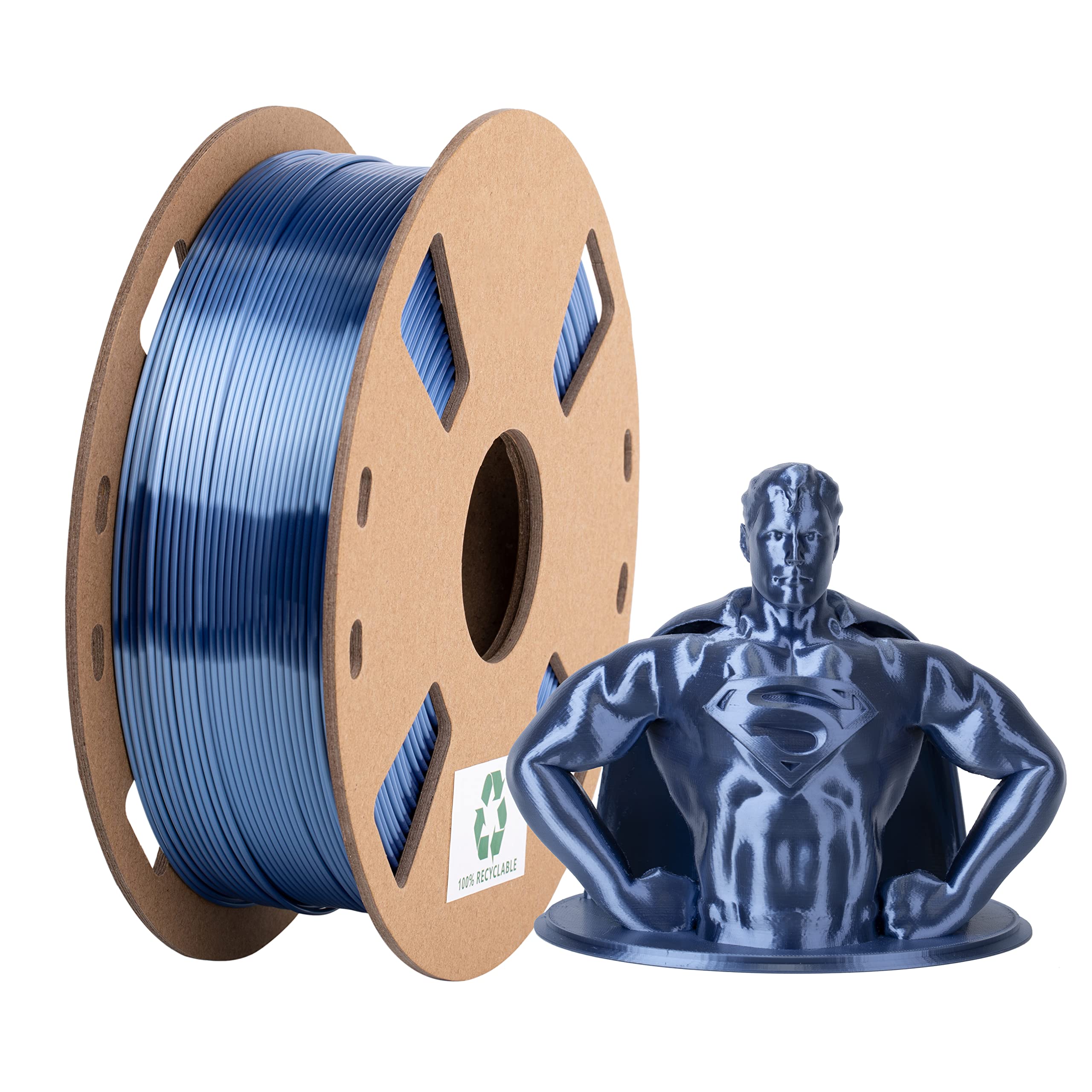 KYUUBI Silk Silver Blue 3D Printer Filament PLA 1.75 mm 1 KG (2.2 LBS) Shine Silky Shiny Silver Blue PLA