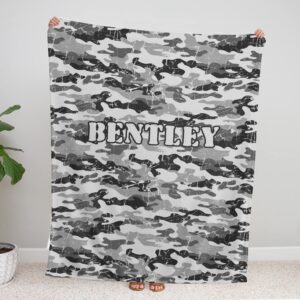 MeMate Personalized Baby Blankets with Name - Camouflage Blanket Custom Nursery Blanket Name - Green Camo Fleece Blanket for Boys Girls - Soft Blanket for Newborn, Infant, Toddler, Kids