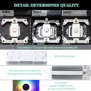 Thermalright AssassinX120 SE ARGB White CPU Air Cooler, 4 Heat Pipes, TL-C12CW-S PWM Quiet Fan CPU Cooler with S-FDB Bearing, for AMD AM4 AM5/Intel 1700/1150/1151/1200