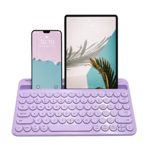 macally small wireless bluetooth keyboard for ipad mini/air/pro, iphone, tablet, and phone - 78 key ipad keyboard with built-in stand - universal compatible multi device - purple